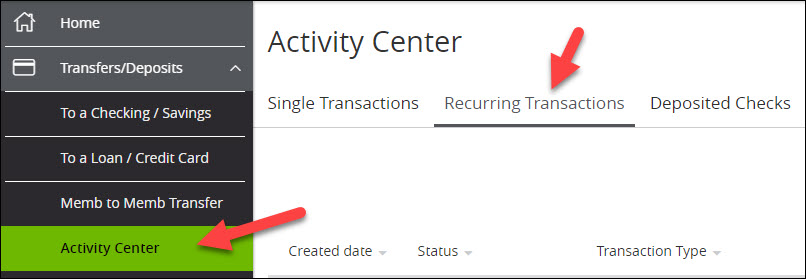 Internal Transfers in Online Banking